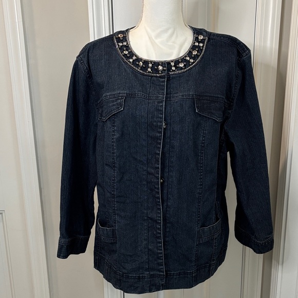 JM Collection | Jackets & Coats | Jm Collection Dark Blue Jean Jacket ...